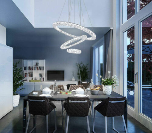 Modern Big 54W Crystal LED Ceiling Light 3 Crystal Ring Pendant Chande ...