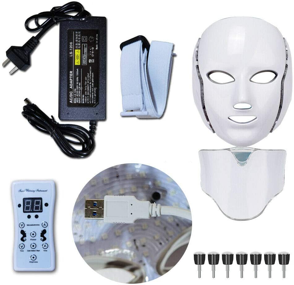 LED Light Photon Face Mask Neck Rejuvenation Skin Facial Wrinkle Thera ...